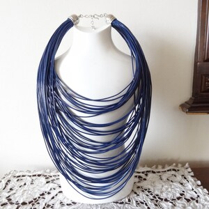 Multi Strand Necklace, Dark Blue Cord Statement Jewelry, String ...