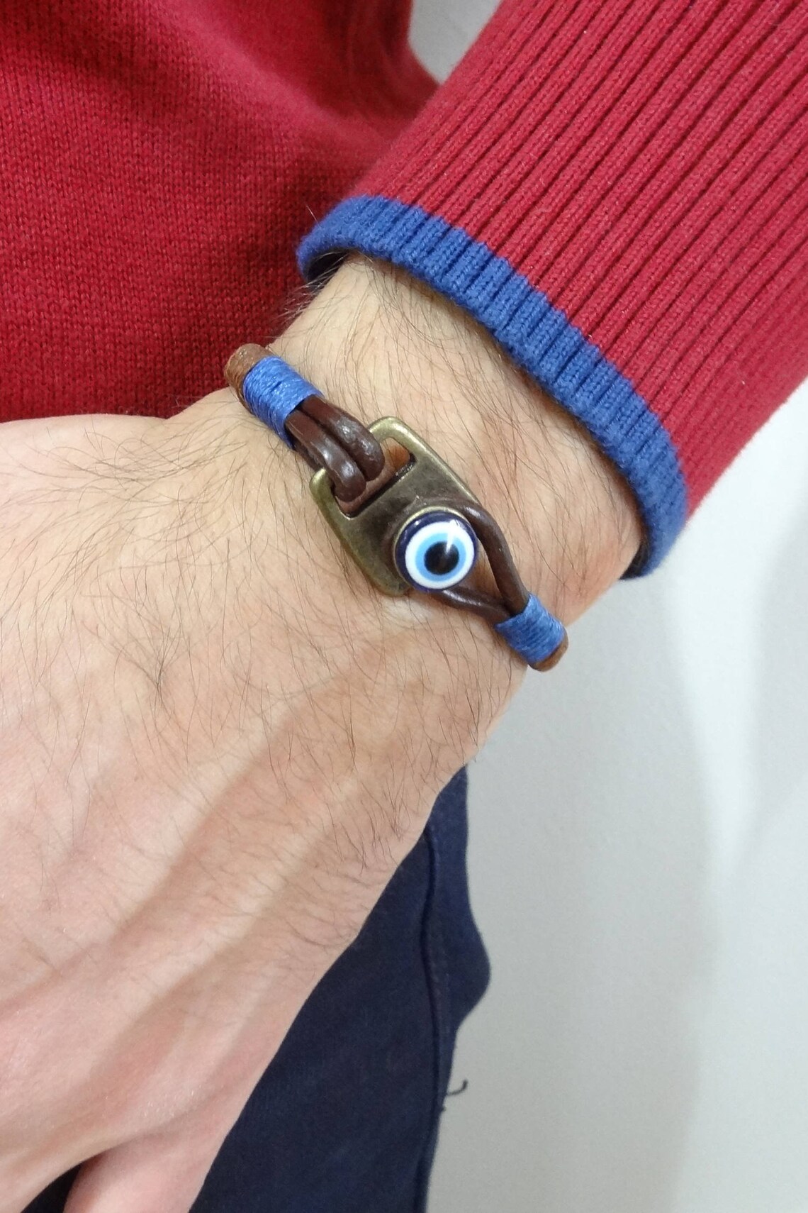 Men's Evil Eye Bracelet,brown Leather Bracelet, Protection Bracelet ...