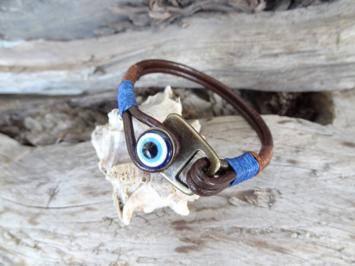 Men's Evil Eye Bracelet,brown Leather Bracelet, Protection Bracelet ...