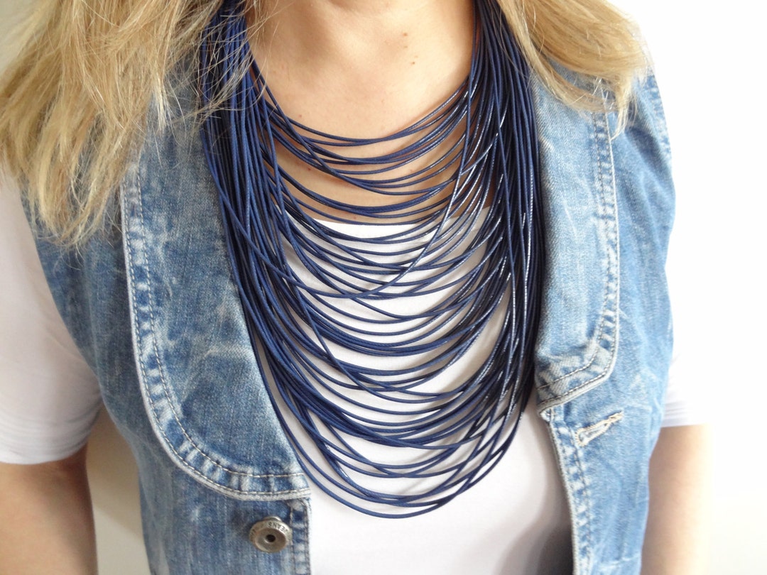 Multi Strand Necklace, Dark Blue Cord Necklace, Statement Jewelry, Dark ...