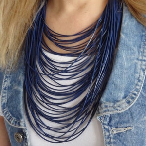 Multi Strand Necklace, Dark Blue Cord Statement Jewelry, String ...