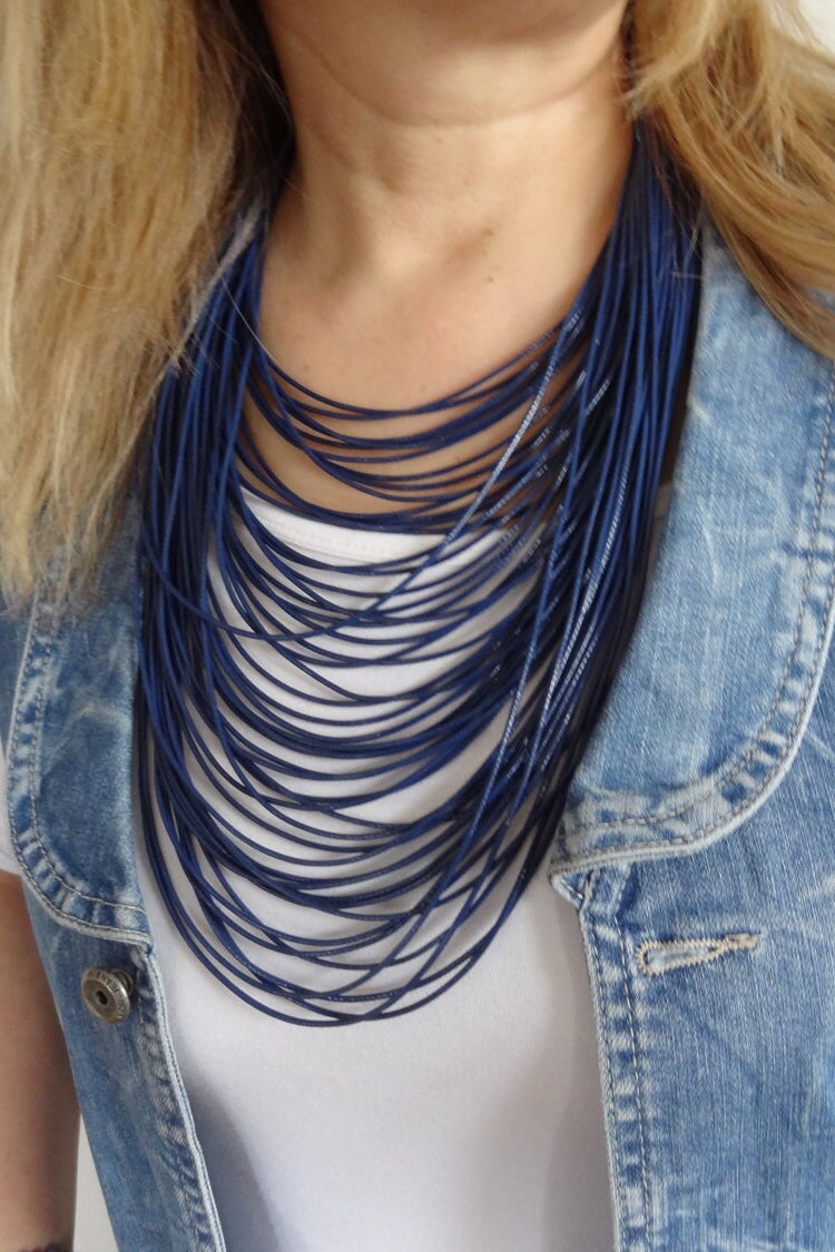 Multi Strand Necklace, Dark Blue Cord Statement Jewelry, String ...