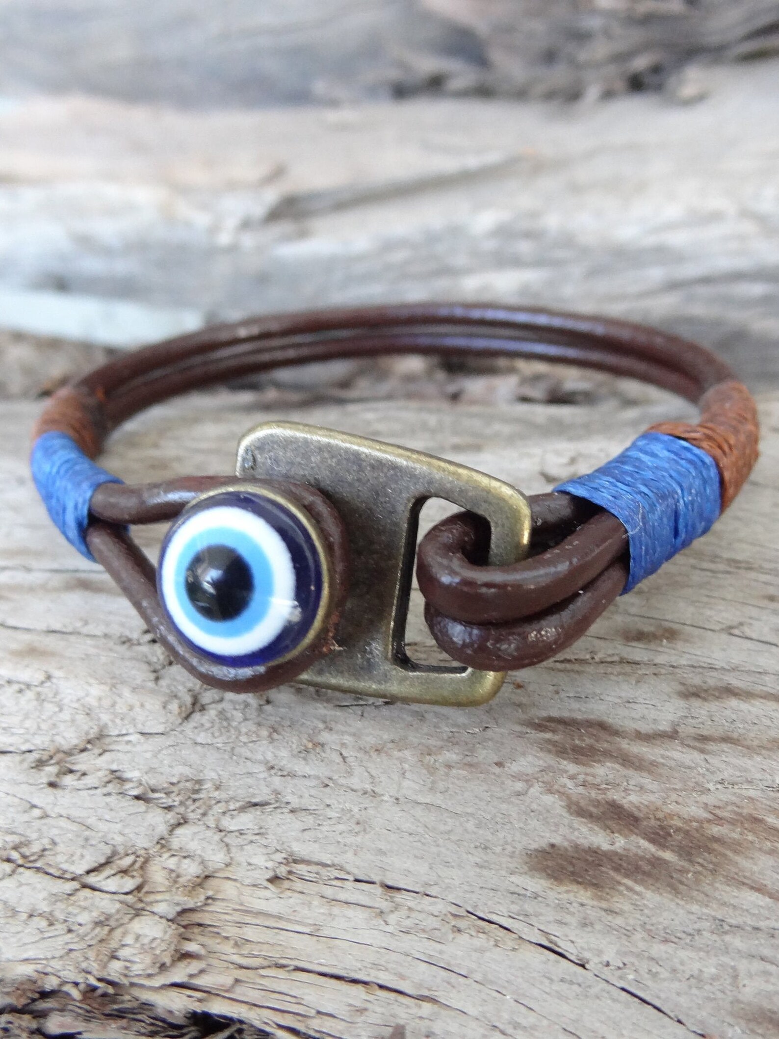 Men's Evil Eye Bracelet,brown Leather Bracelet, Protection Bracelet ...