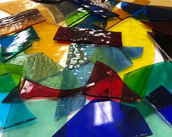 15 Lbs Stained Glass Scrap, Transparent Colored Glass Pack, Mosaic ...
