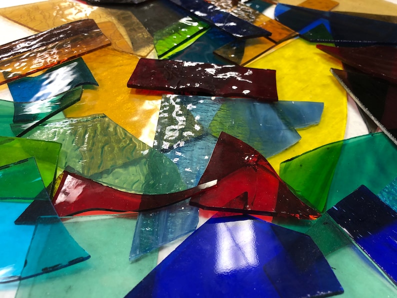 10 Lbs Stained Glass Scrap, Transparent Colored Glass Pack, Mosaic ...