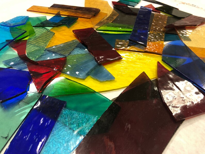 15 Lbs Stained Glass Scrap, Transparent Colored Glass Pack, Mosaic ...