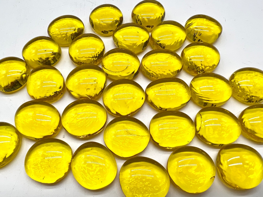 19mm - 3/4” Flat Glass Marbles, Yellow Transparent, Glass Gems ...