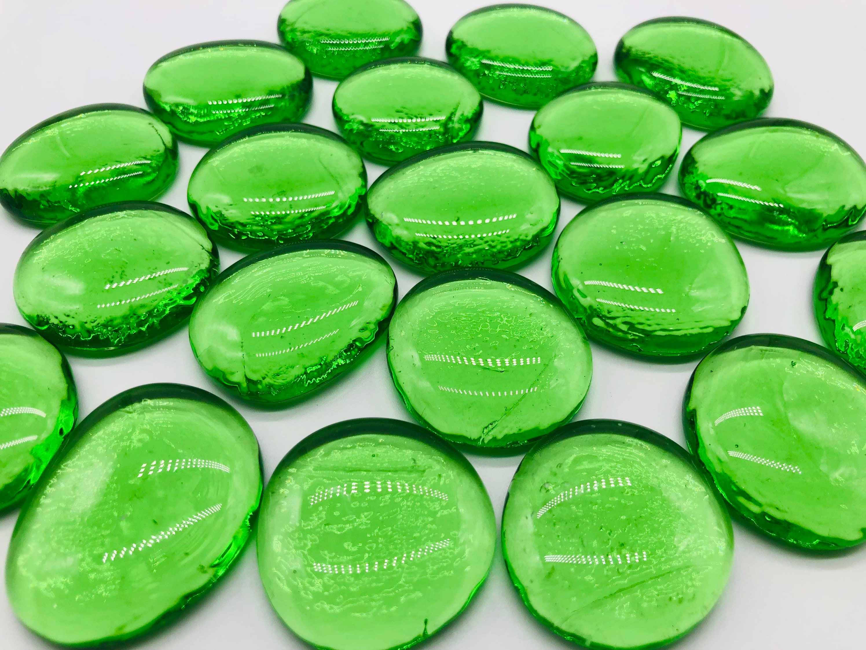 Large Flat Glass Marbles Light Green Transparent, Glass Gems, Cabochons ...