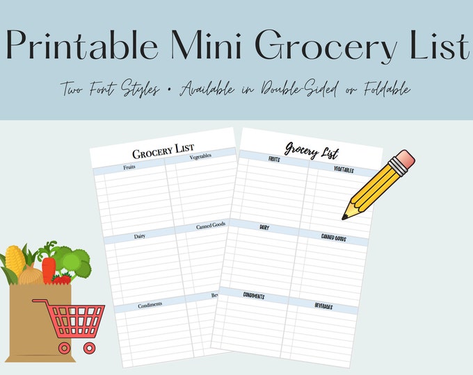 Printable Mini Grocery List - Etsy