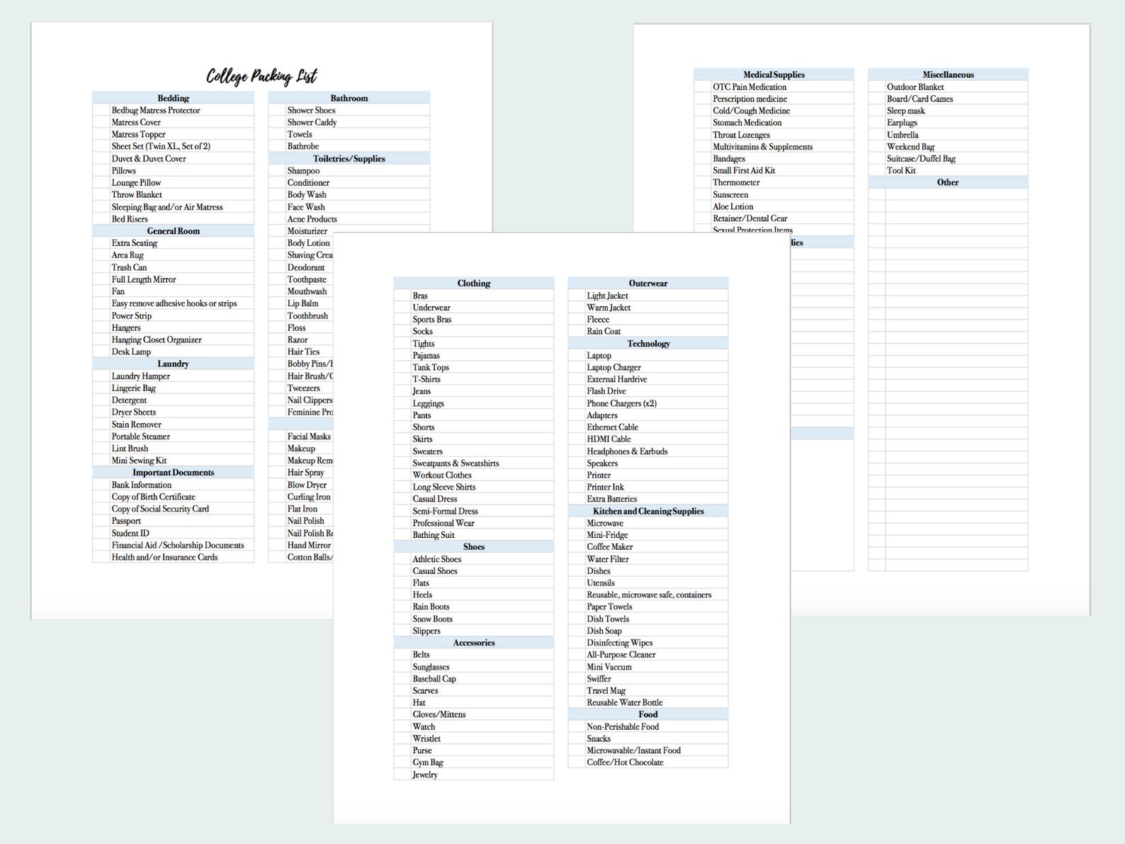 First Year College Packing List - Etsy