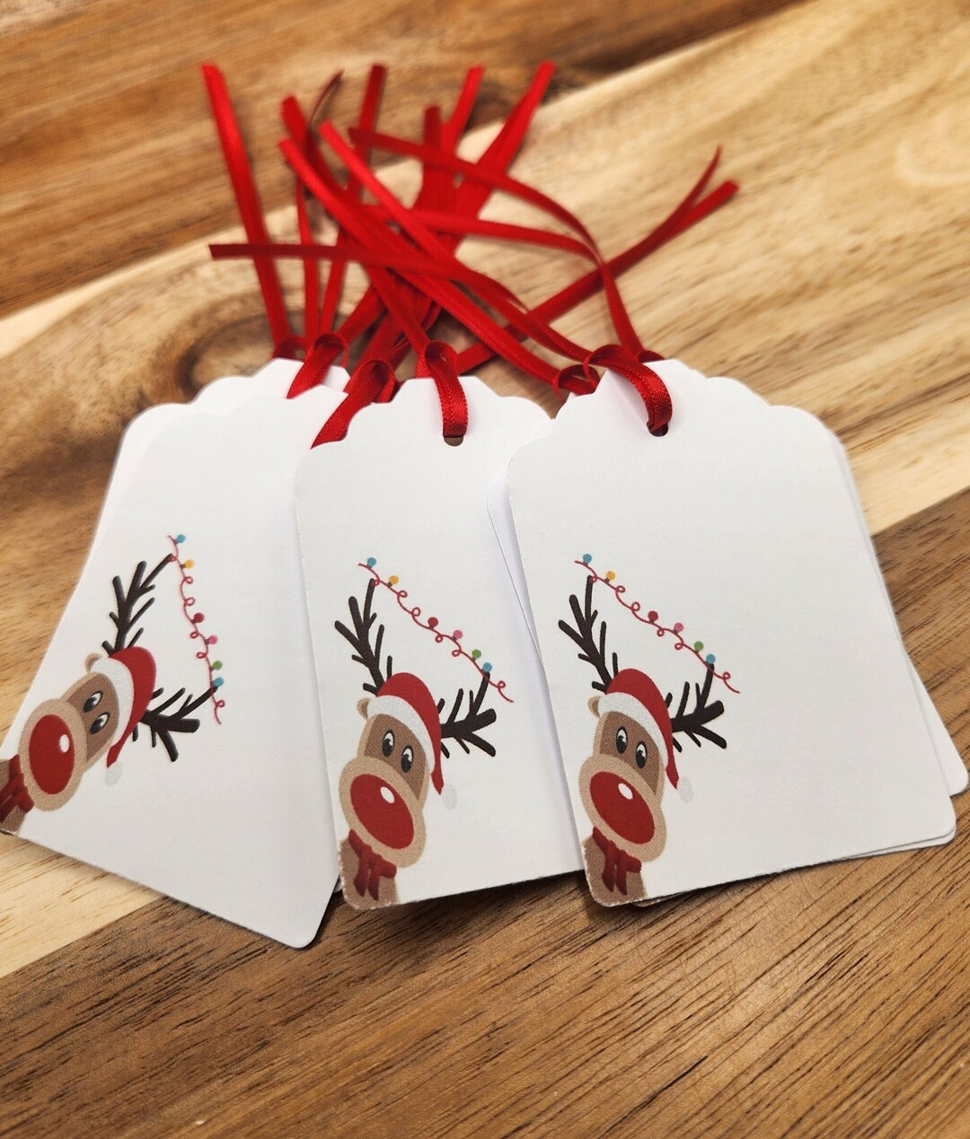 Rudolph Christmas Gift Tags - Red Ribbon, 10 Pack - Etsy UK