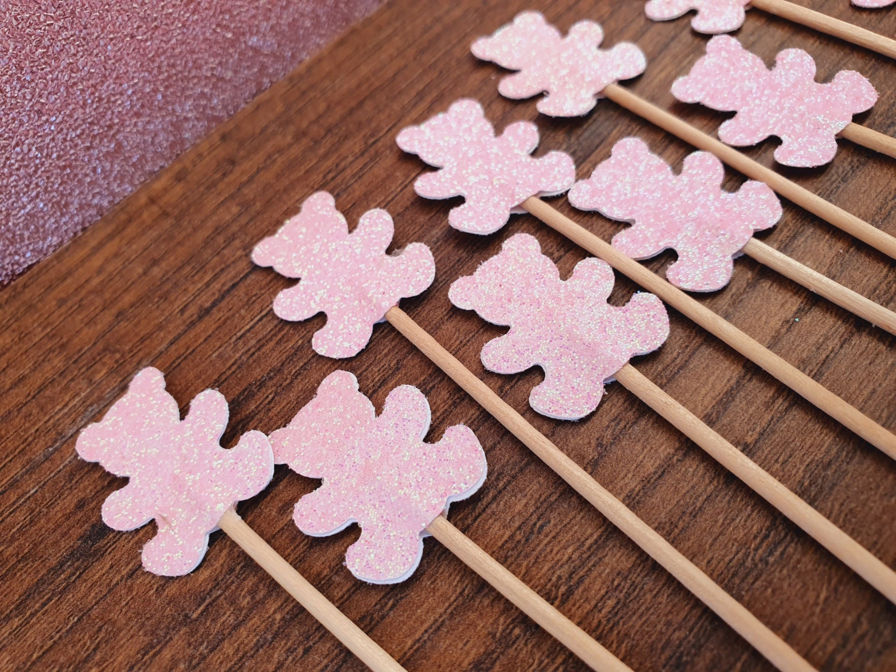 Teddy Bear Pink Glitter Cupcake/cake Toppers Birthday Party / - Etsy