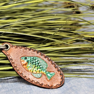 Handcrafted Bluegill Leather Keychain: Carved & Stamped - Etsy