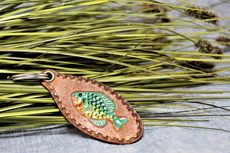Handcrafted Bluegill Leather Keychain: Carved & Stamped - Etsy