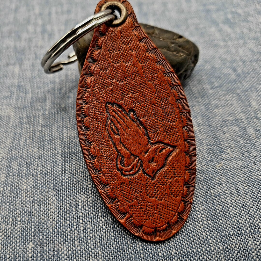 Praying Hands Leather Keychain, Comfort Gift, Stocking Stuffer, Faith ...