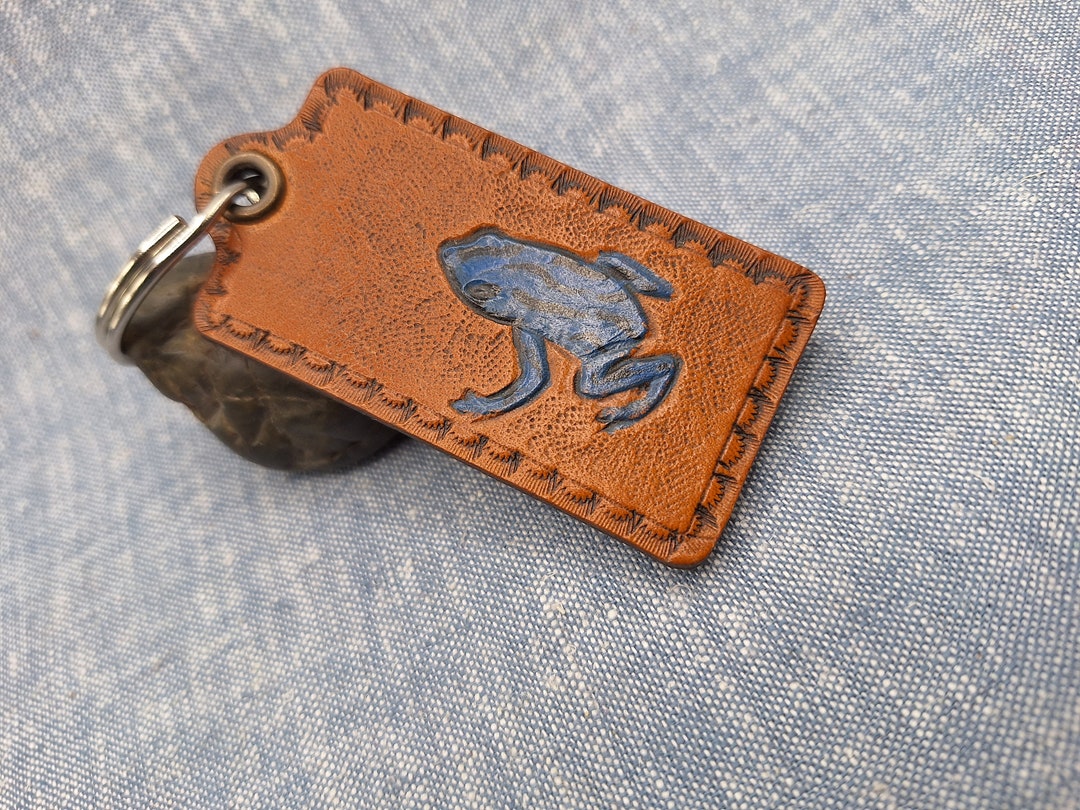 Handcrafted Leather Keychain: Blue Dart Frog Art, Made in Wyoming - Etsy