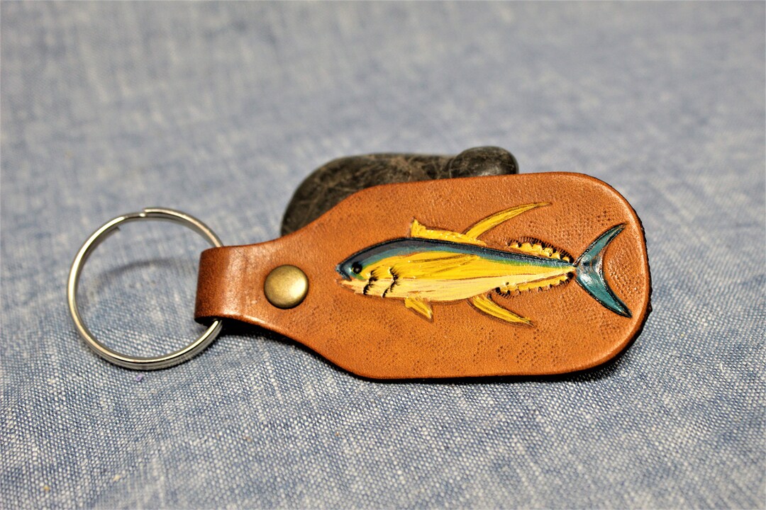 Hand Carved Yellowfin Tuna Leather Key Fob - Etsy