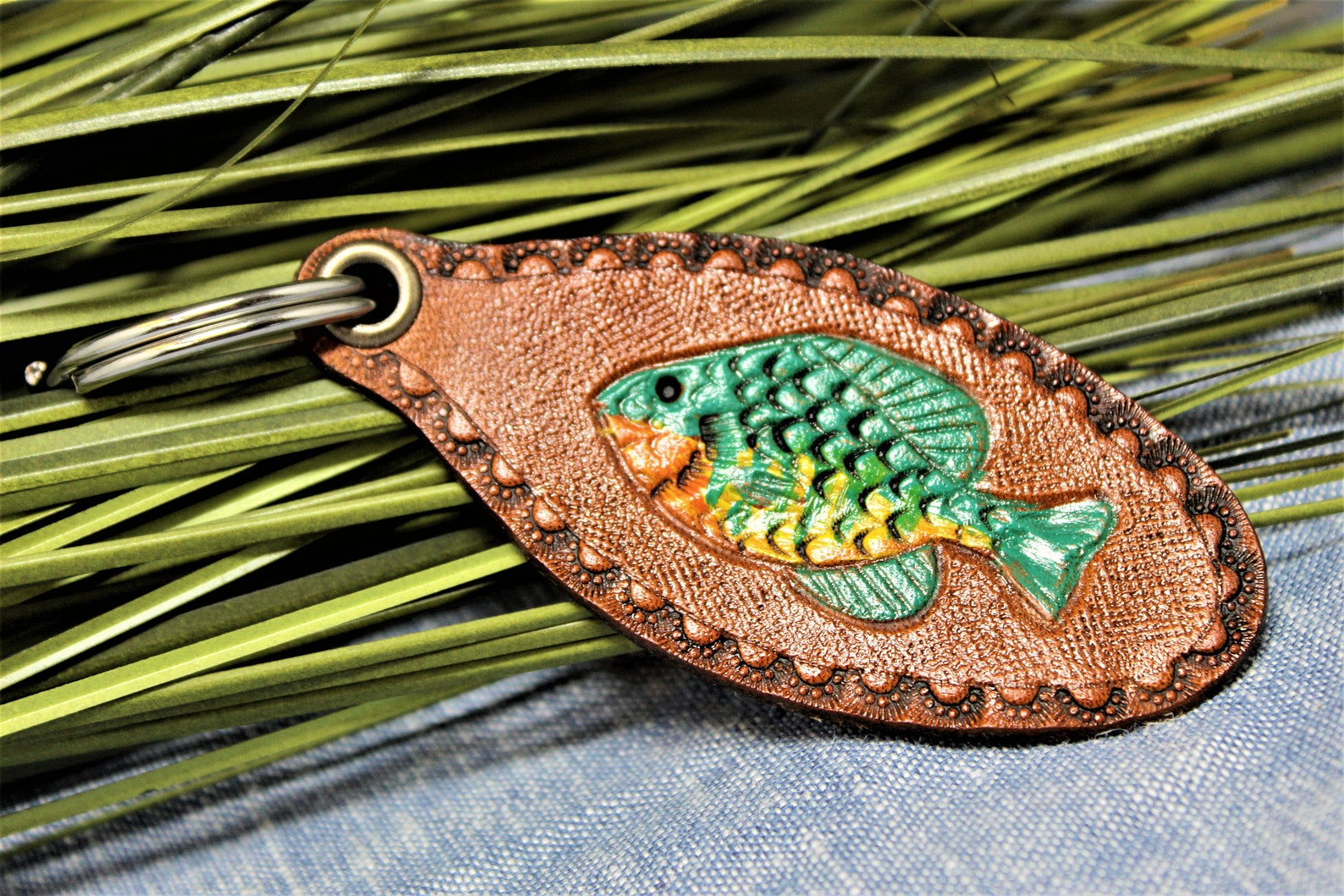 Handcrafted Bluegill Leather Keychain: Carved & Stamped - Etsy
