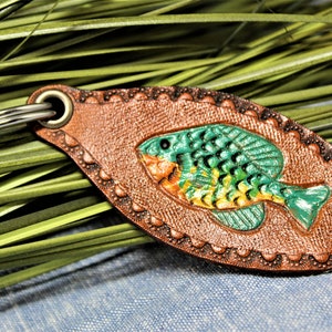 Handcrafted Bluegill Leather Keychain: Carved & Stamped - Etsy