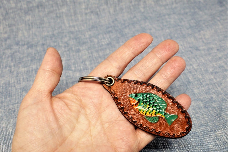 Handcrafted Bluegill Leather Keychain: Carved & Stamped - Etsy