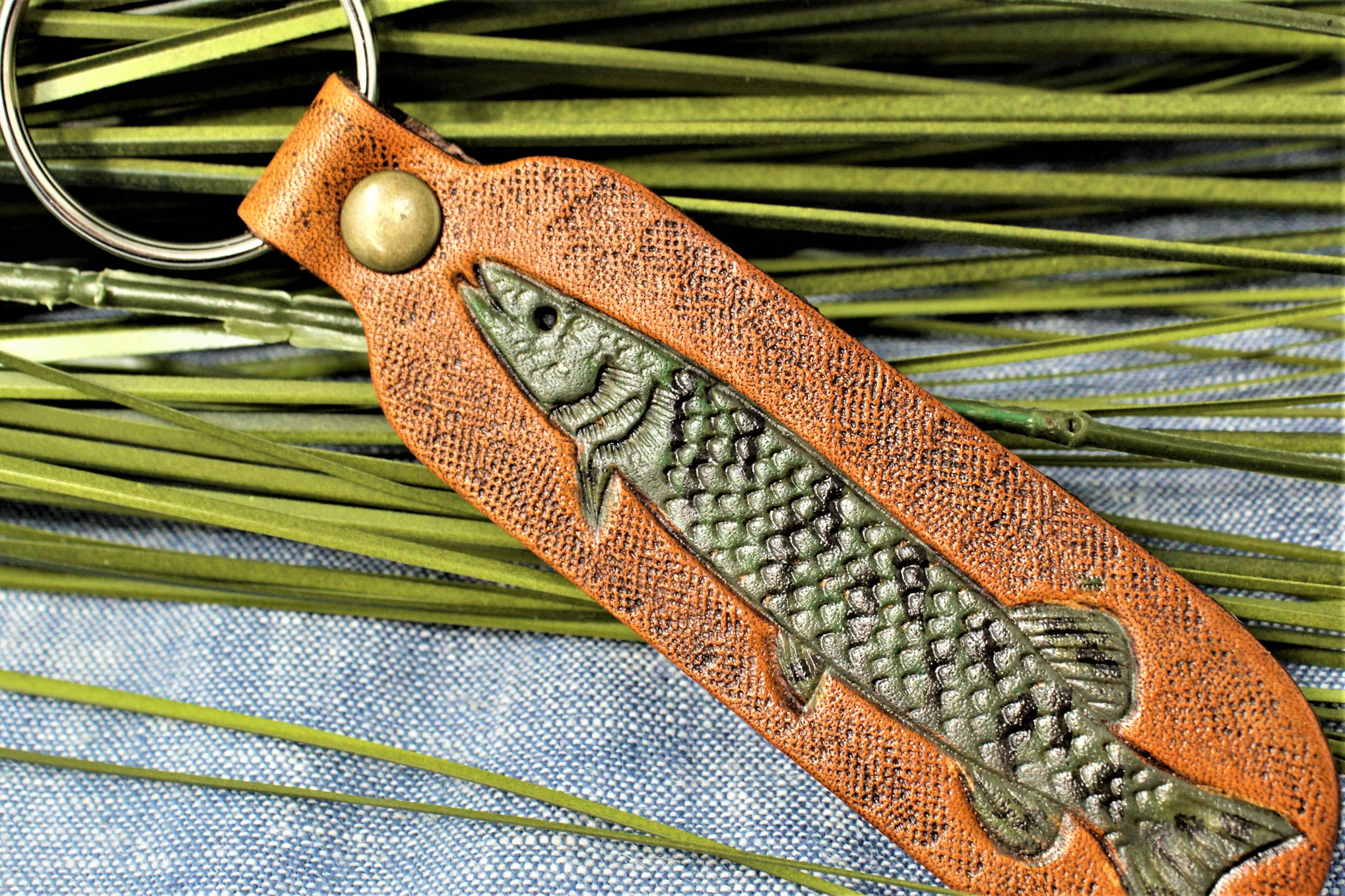 Hand Tooled Leather Musky Fish Key Fob - Etsy