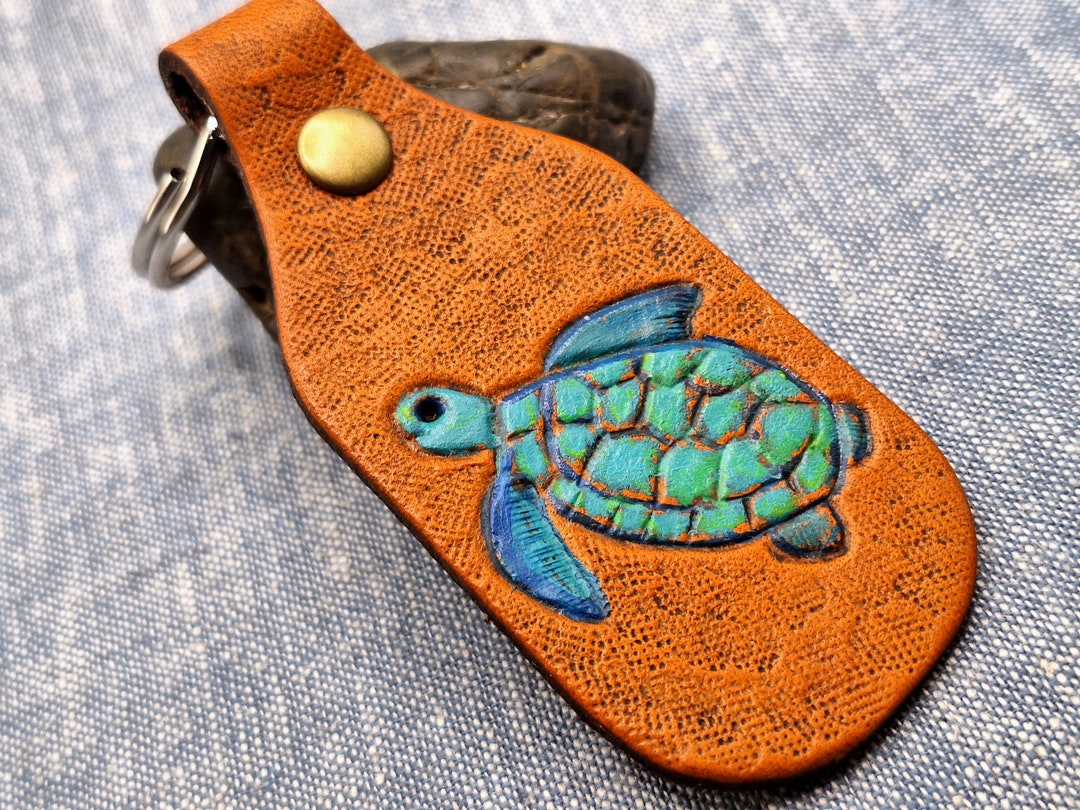 Hand Carved Leather Sea Turtle Keychain - Made in Wyoming - Etsy