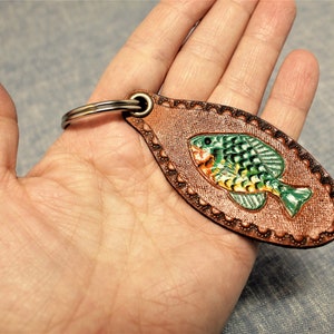 Handcrafted Bluegill Leather Keychain: Carved & Stamped - Etsy