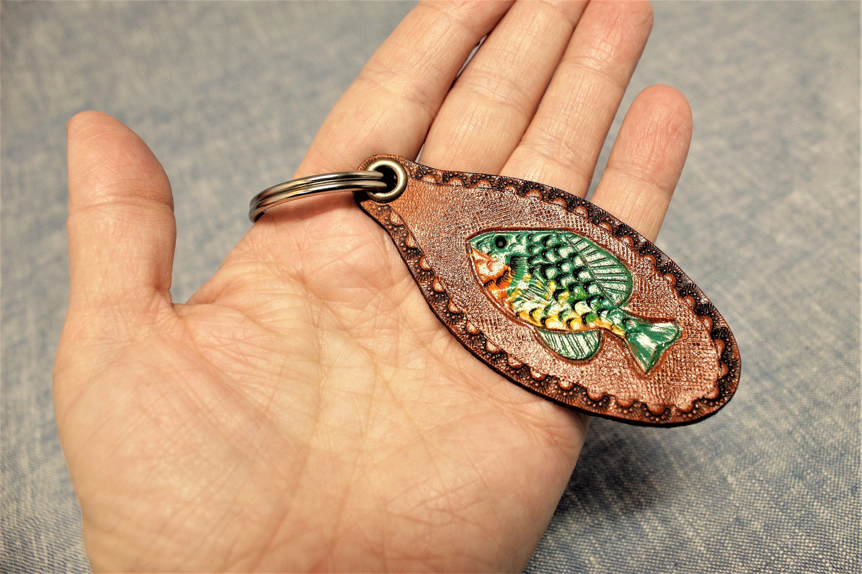 Handcrafted Bluegill Leather Keychain: Carved & Stamped - Etsy