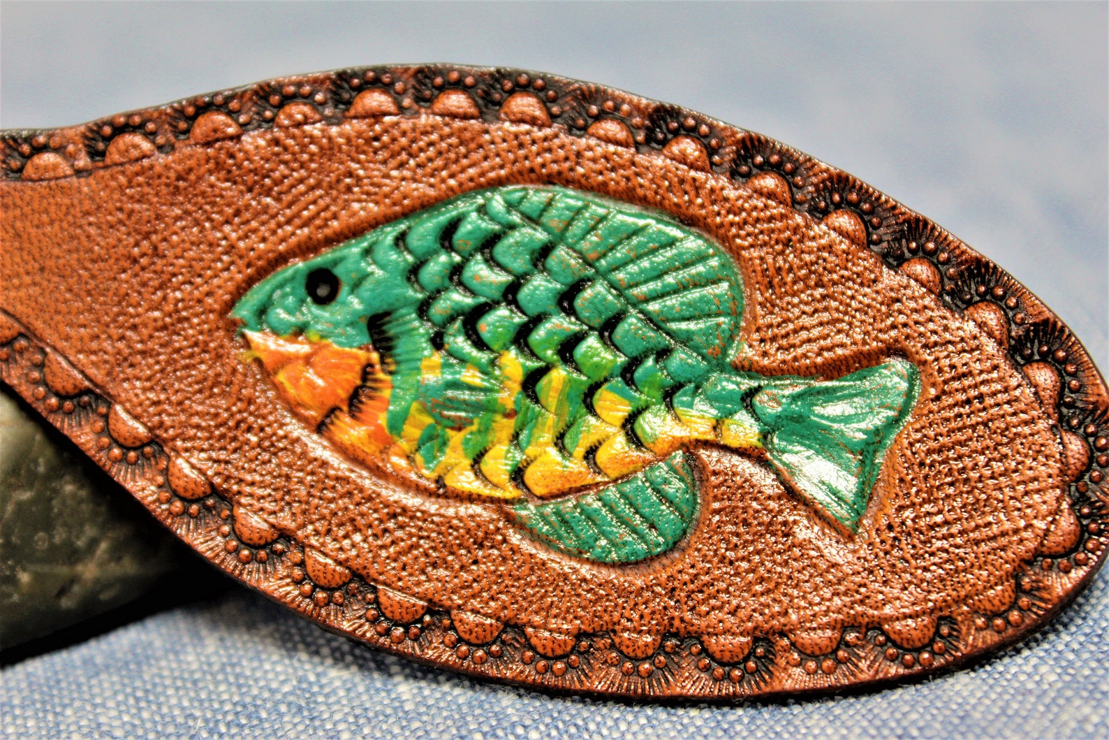 Handcrafted Bluegill Leather Keychain: Carved & Stamped - Etsy