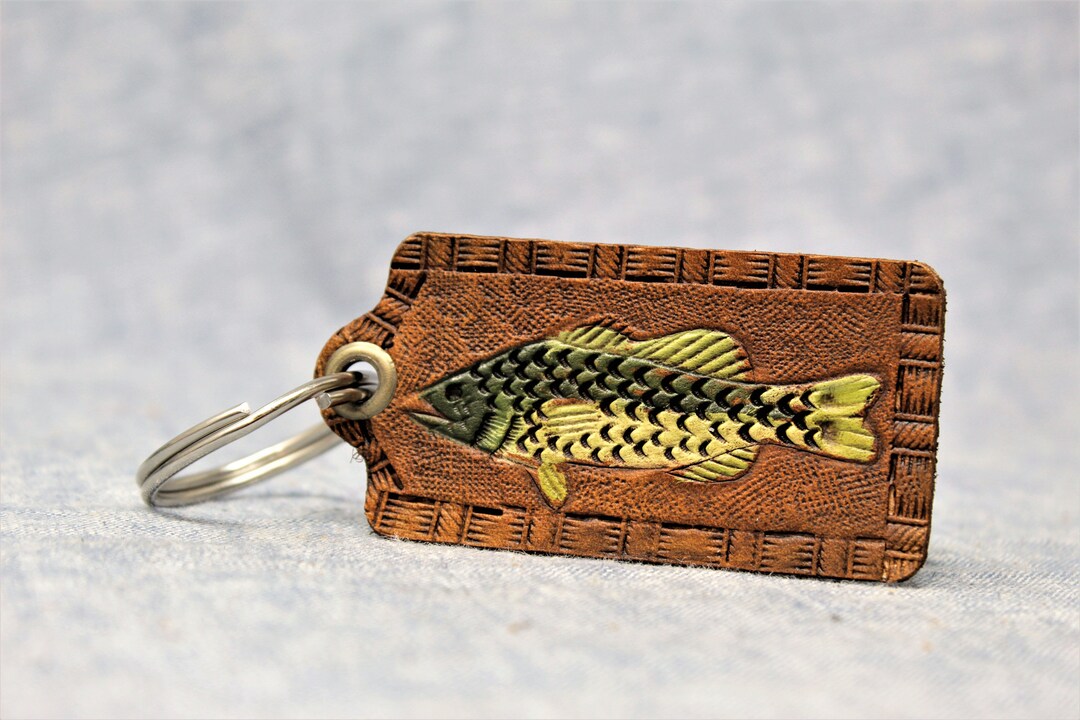 Hand-tooled Leather Bass Keychain: Fishing Gift - Etsy