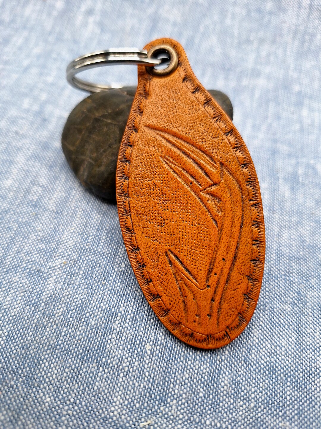 Deer Antler Leather Keychain: Hand-carved Bison Brown Fob - Etsy
