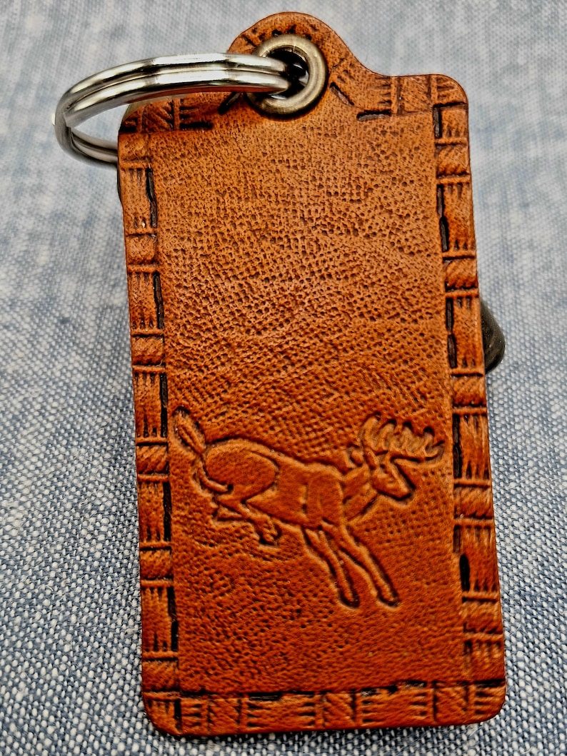 Hand-stamped Deer Leather Keychain: Men's Gift - Etsy