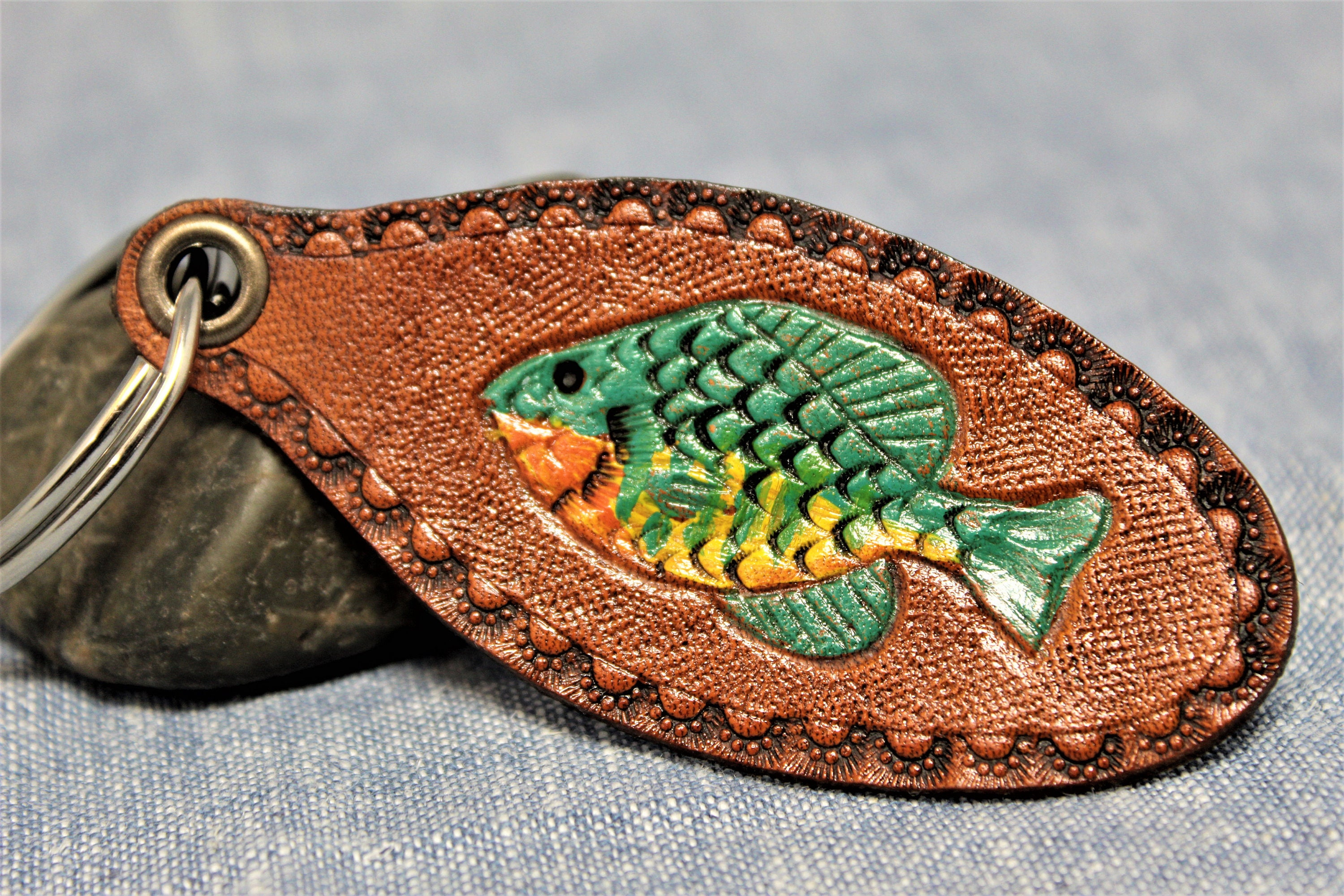Handcrafted Bluegill Leather Keychain: Carved & Stamped - Etsy