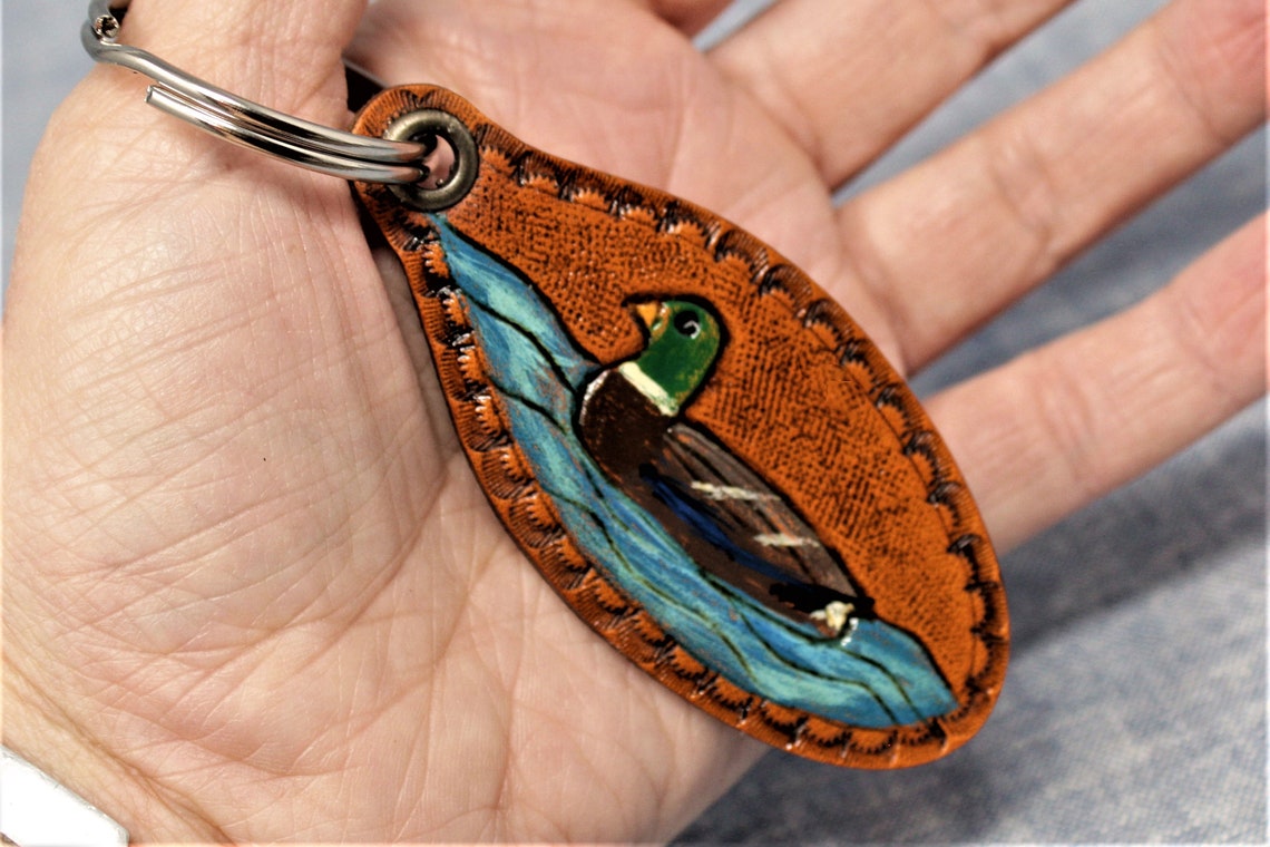 Hand-carved Leather Mallard Duck Keychain: Hunting Gift - Etsy