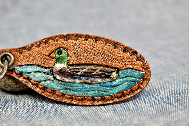 Hand-carved Leather Mallard Duck Keychain: Hunting Gift - Etsy