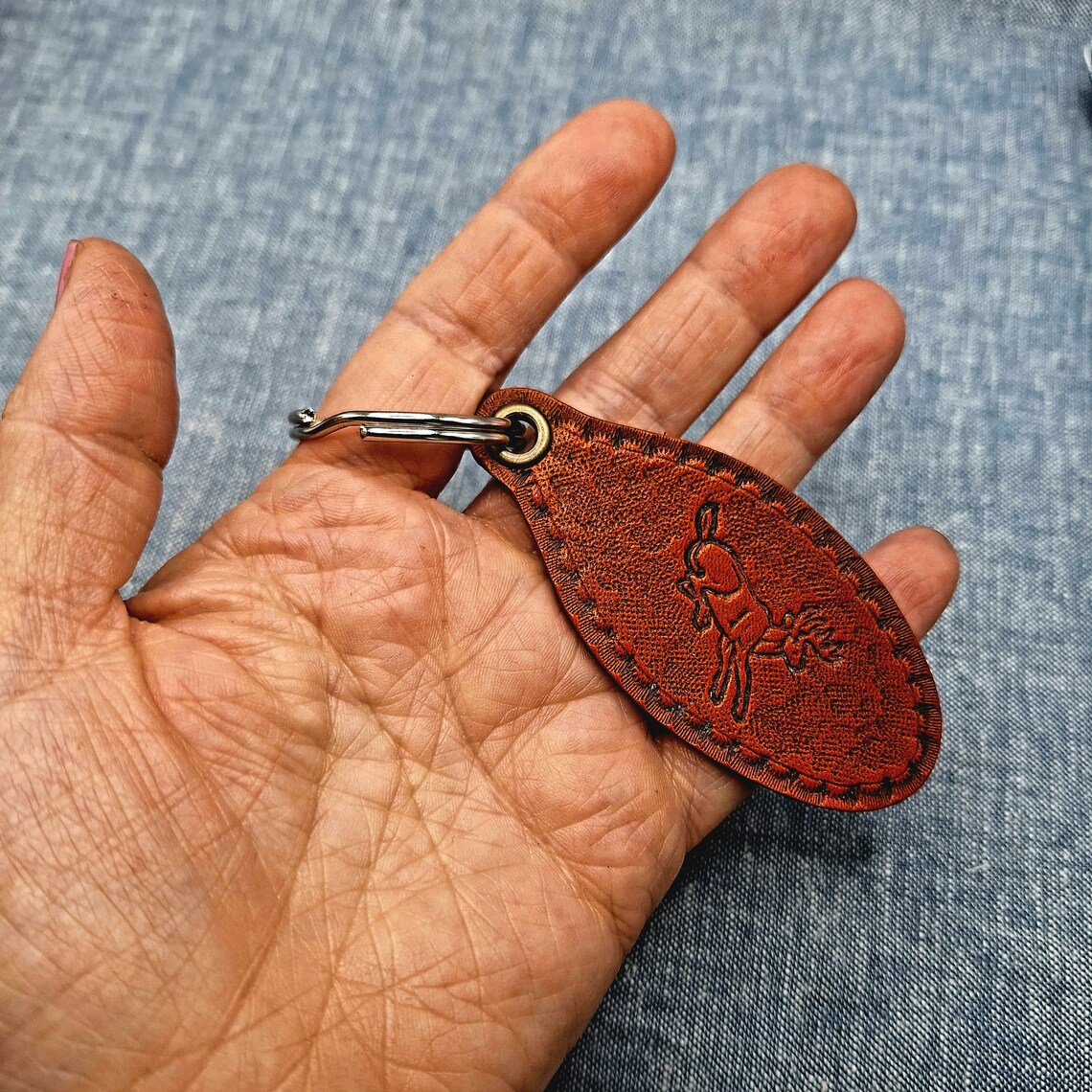 Hand-stamped Deer Leather Keychain: Men's Gift - Etsy