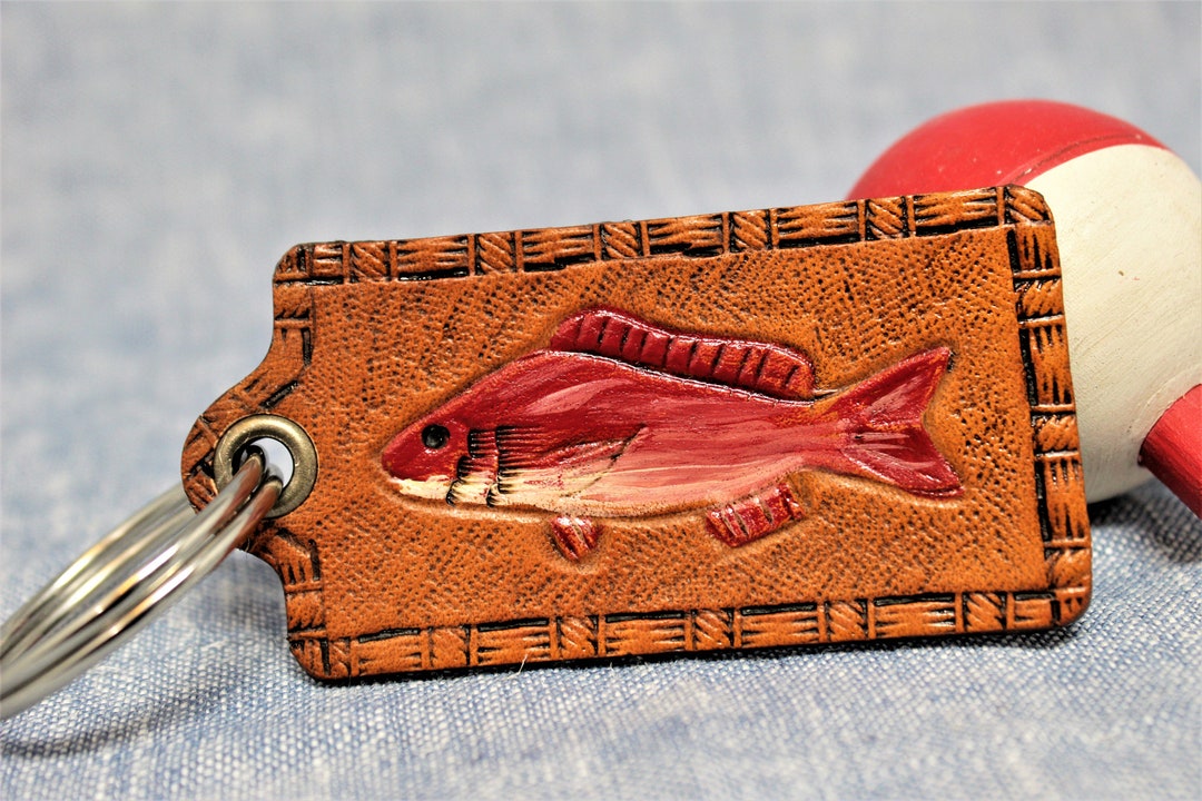Red Snapper Leather Keychain: Handcrafted Fishing Gift - Etsy