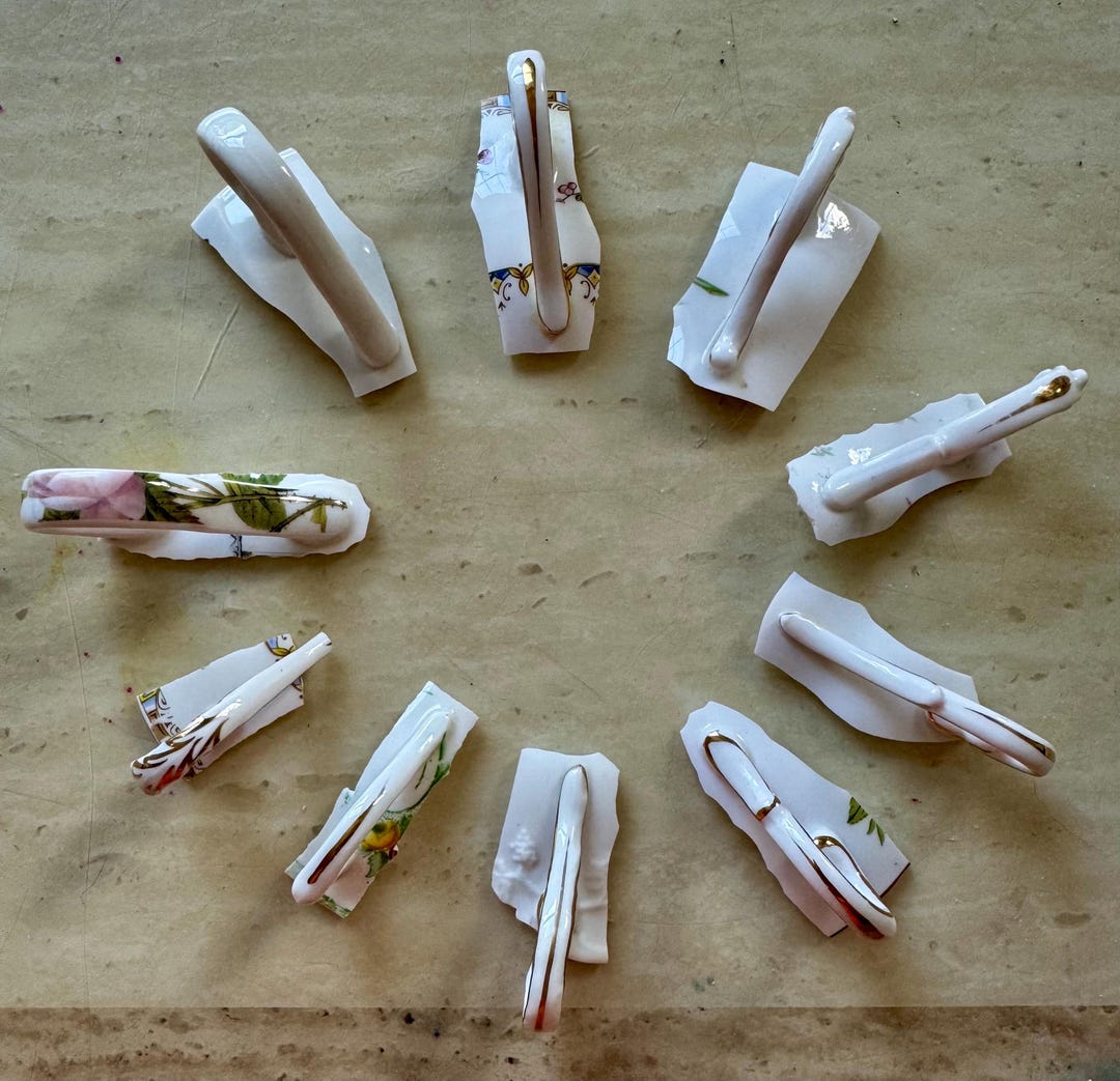 10 Vintage Tea Cup Handles Hand Cut Vintage Ceramic Tableware Tesserae ...