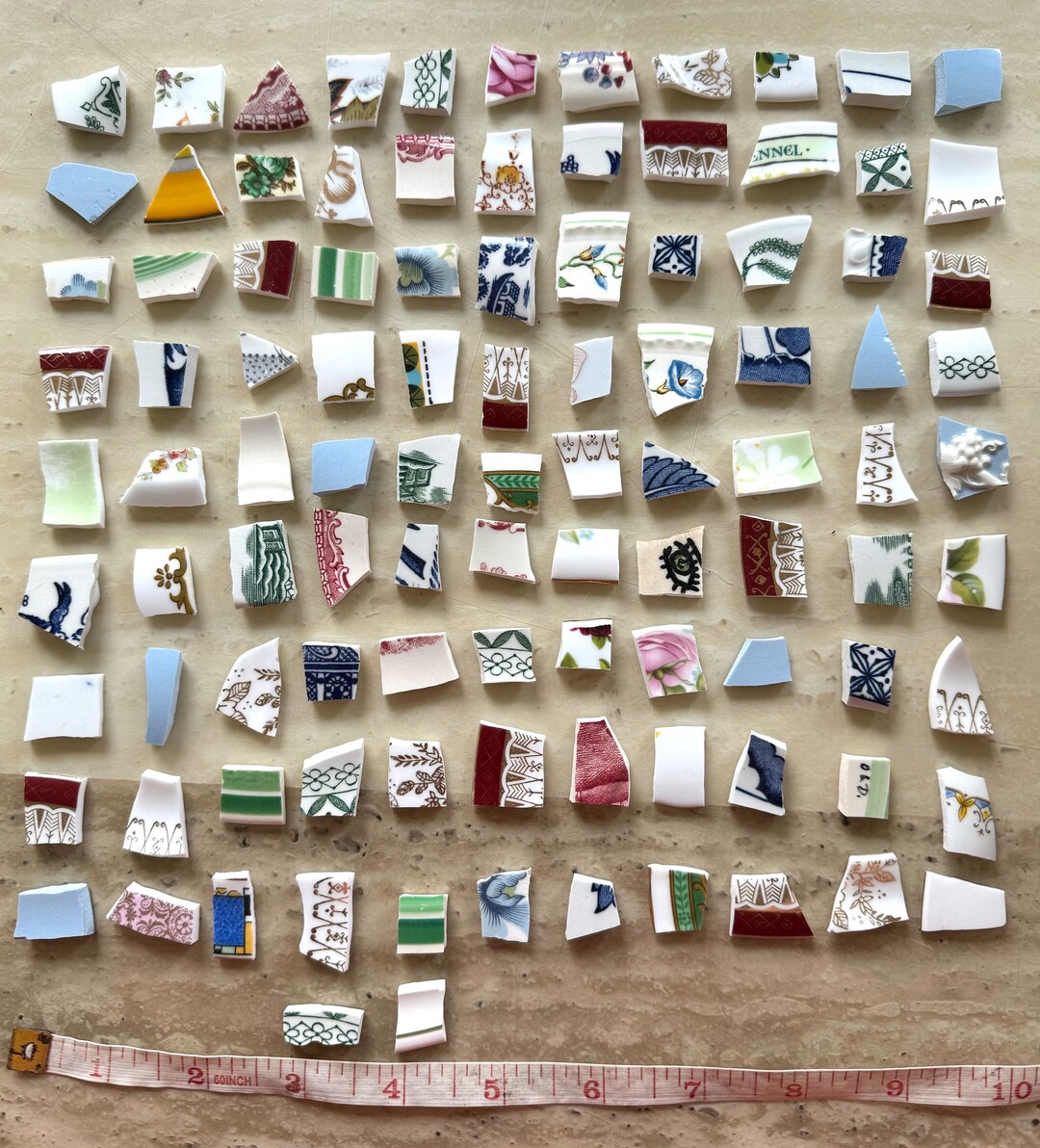 100 Little Poppits Pack Hand Cut English Vintage Tiles Ceramic Pieces ...