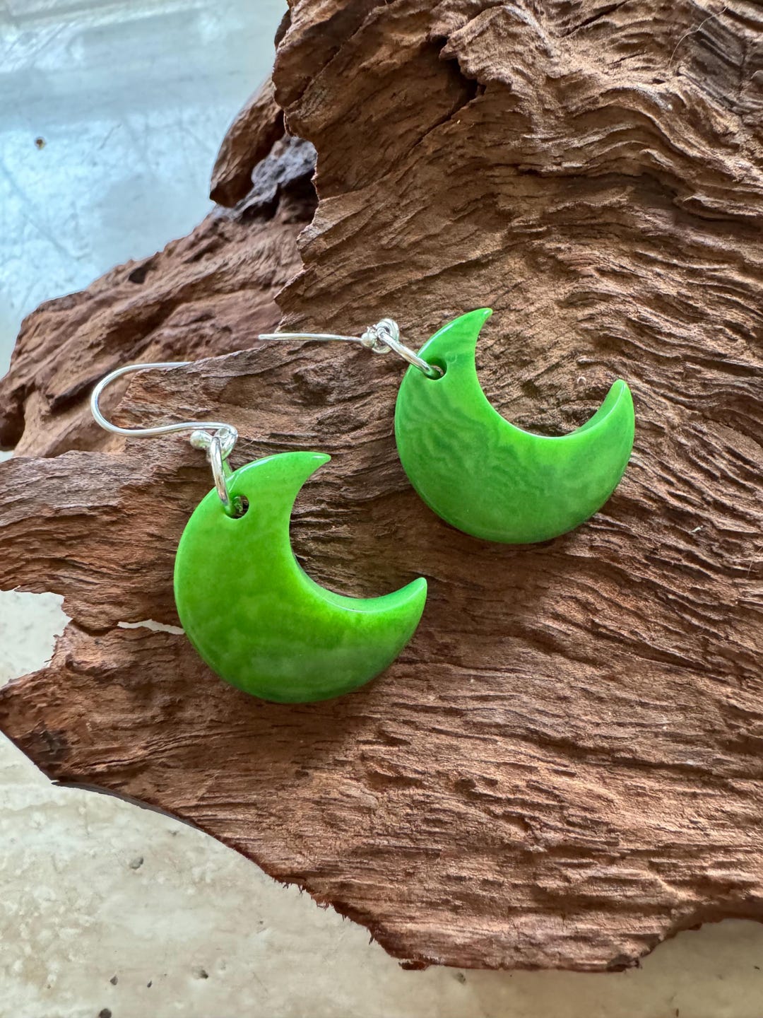 Beautiful Green Crescent Moon Tagua Nut (vegetable Ivory) Dangle ...