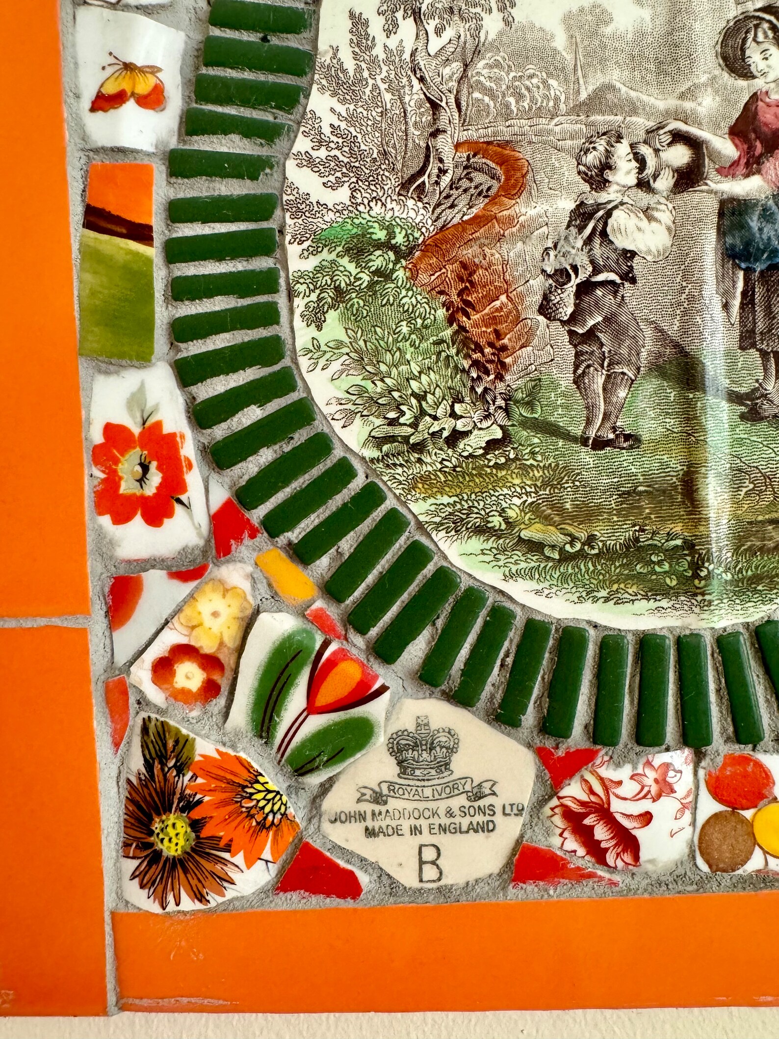 Orange and Green Spode Byron Country Scene. Handmade Vintage Ceramic ...
