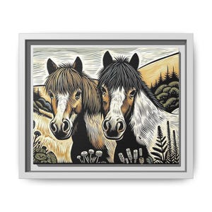 Moorland Ponies Rustic Horse Art Print, Framed Matte Canvas, Farmhouse ...
