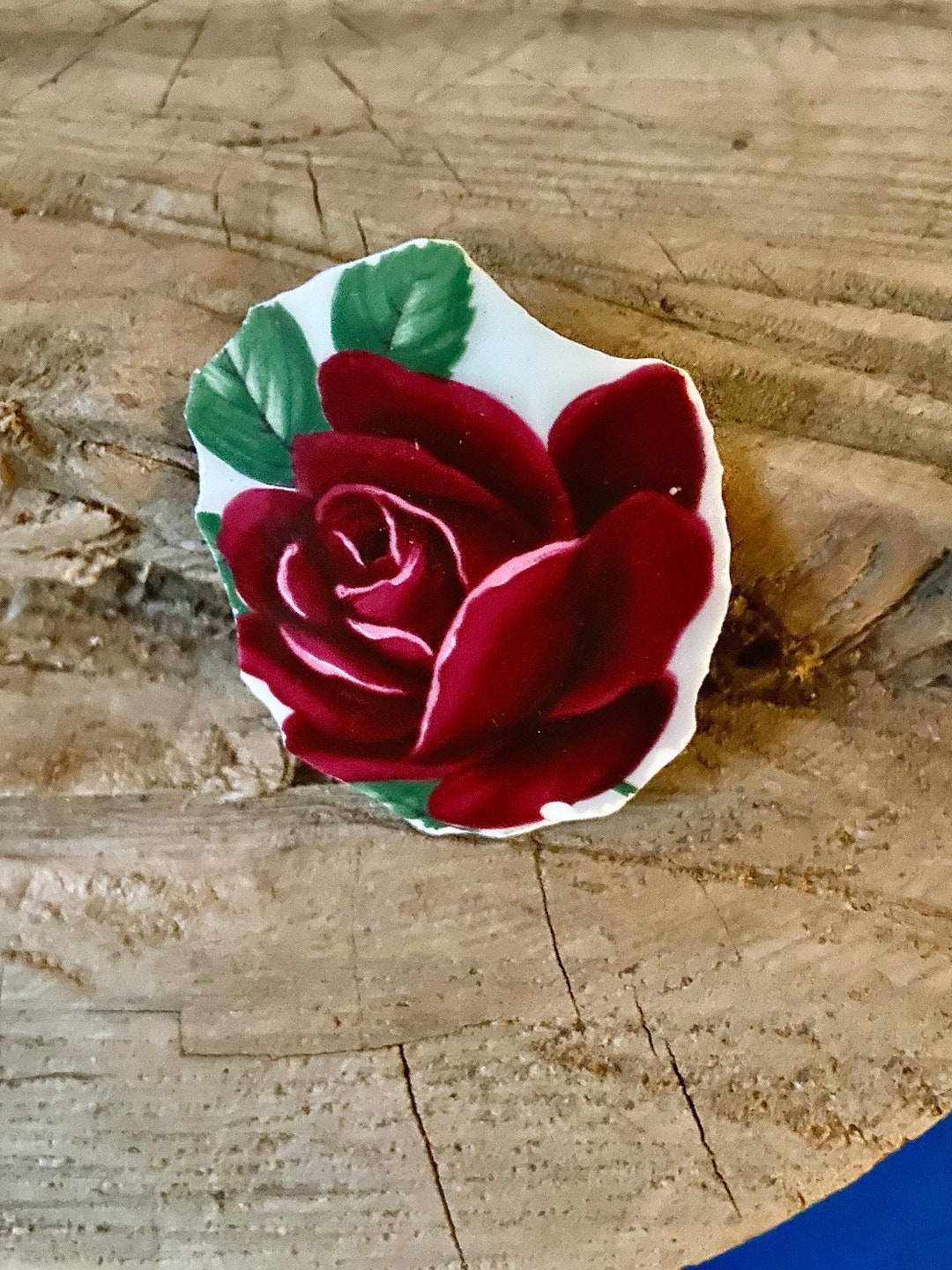 Delightful ‘red Rose ’ Rare Vintage Ceramic Tableware Brooch - Etsy