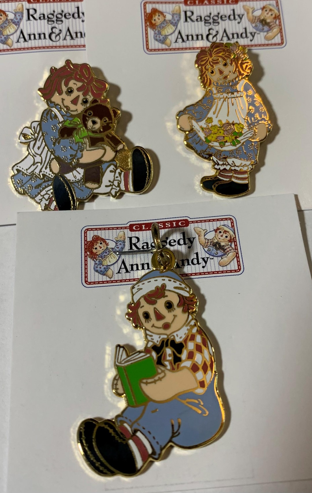 Raggedy Ann W/ Bear Lapel Pin, Raggedy Ann Holding Flowers Lapel Pin ...