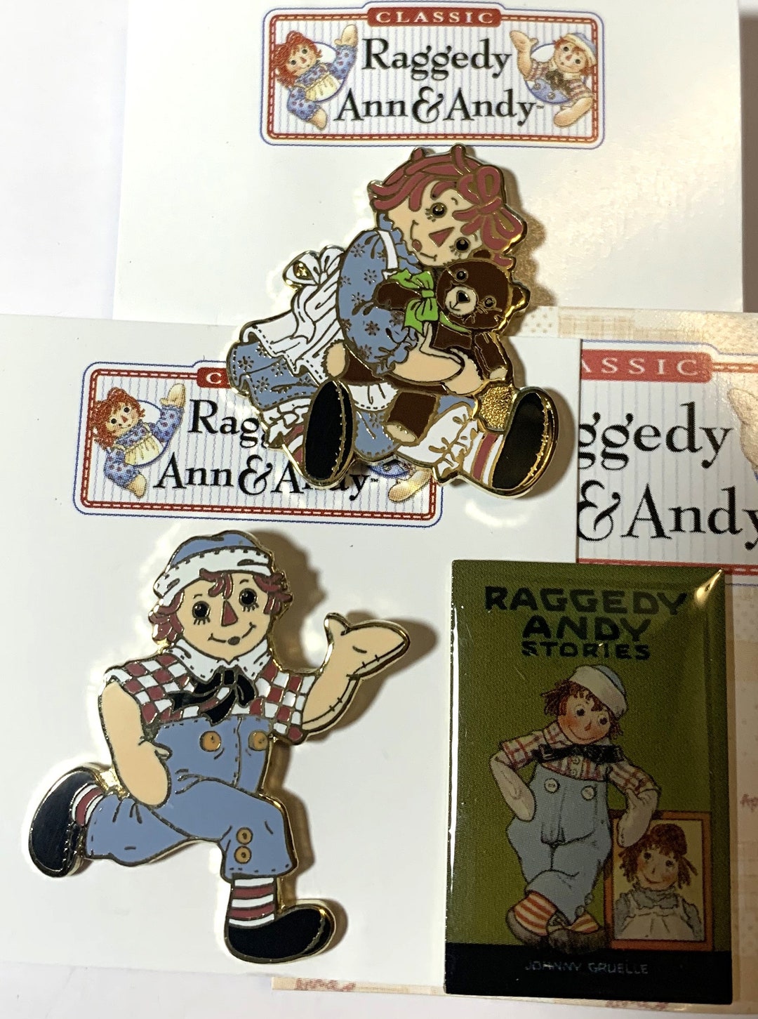 Raggedy Andy Running Lapel Pin, Raggedy Ann W/bear Lapel Pin, Raggedy ...