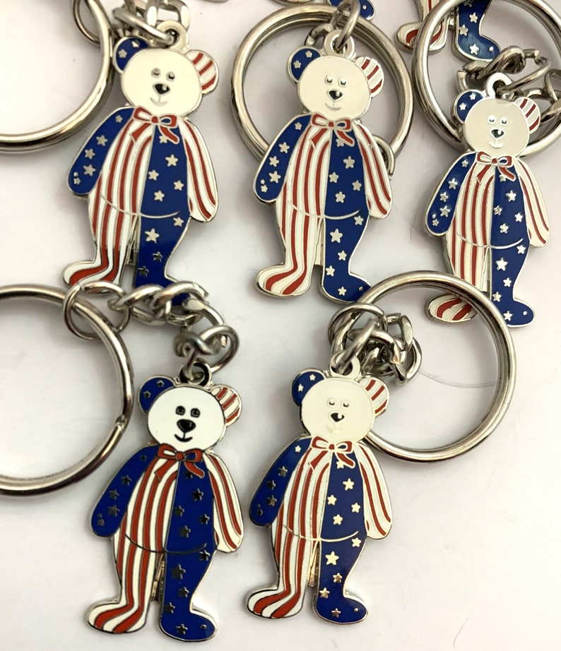 Patriotic USA American Flag Bear Key Chain - Lot of 10 Silver Tone ...