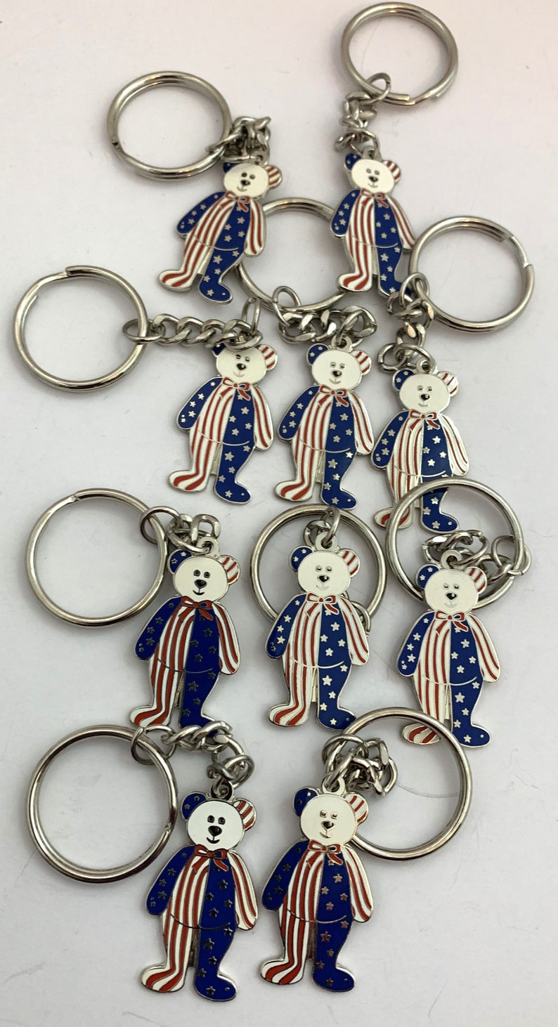 Patriotic USA American Flag Bear Key Chain Lot of 10 Silver Tone ...