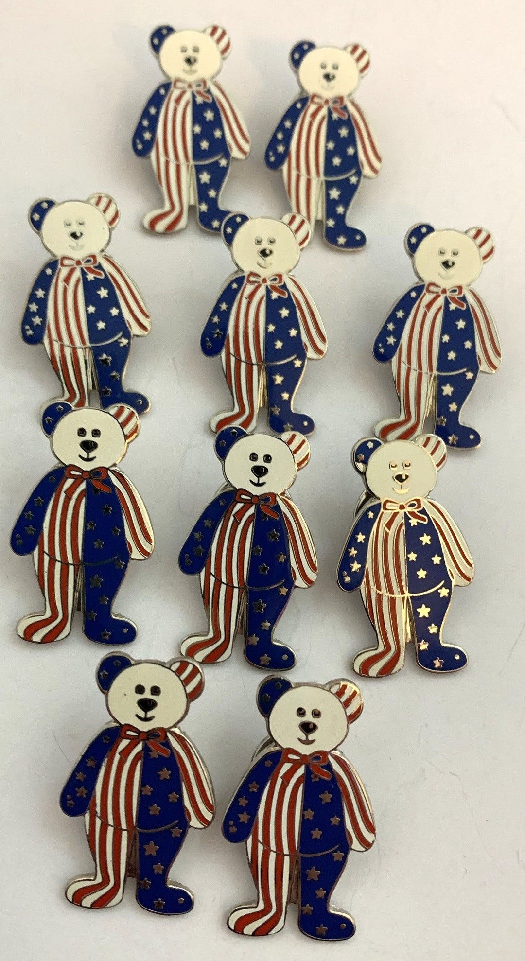 Patriotic USA American Flag Bear Lapel Pins Brooch Tie Tack - Lot of 10 ...