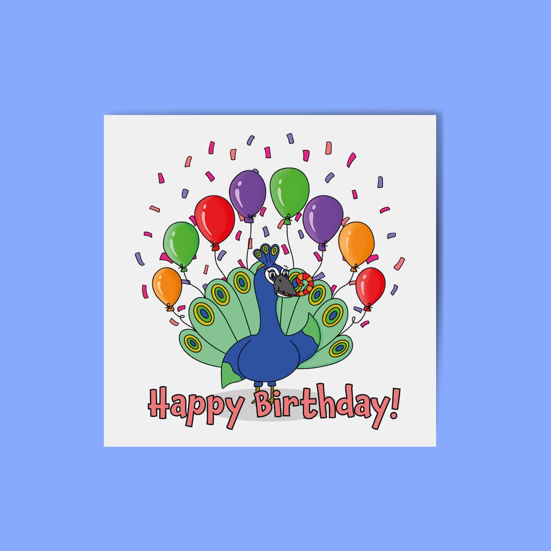 Birthday Peacock Card Happy Birthday Cute Greeting Card Personalised Inside Etsy