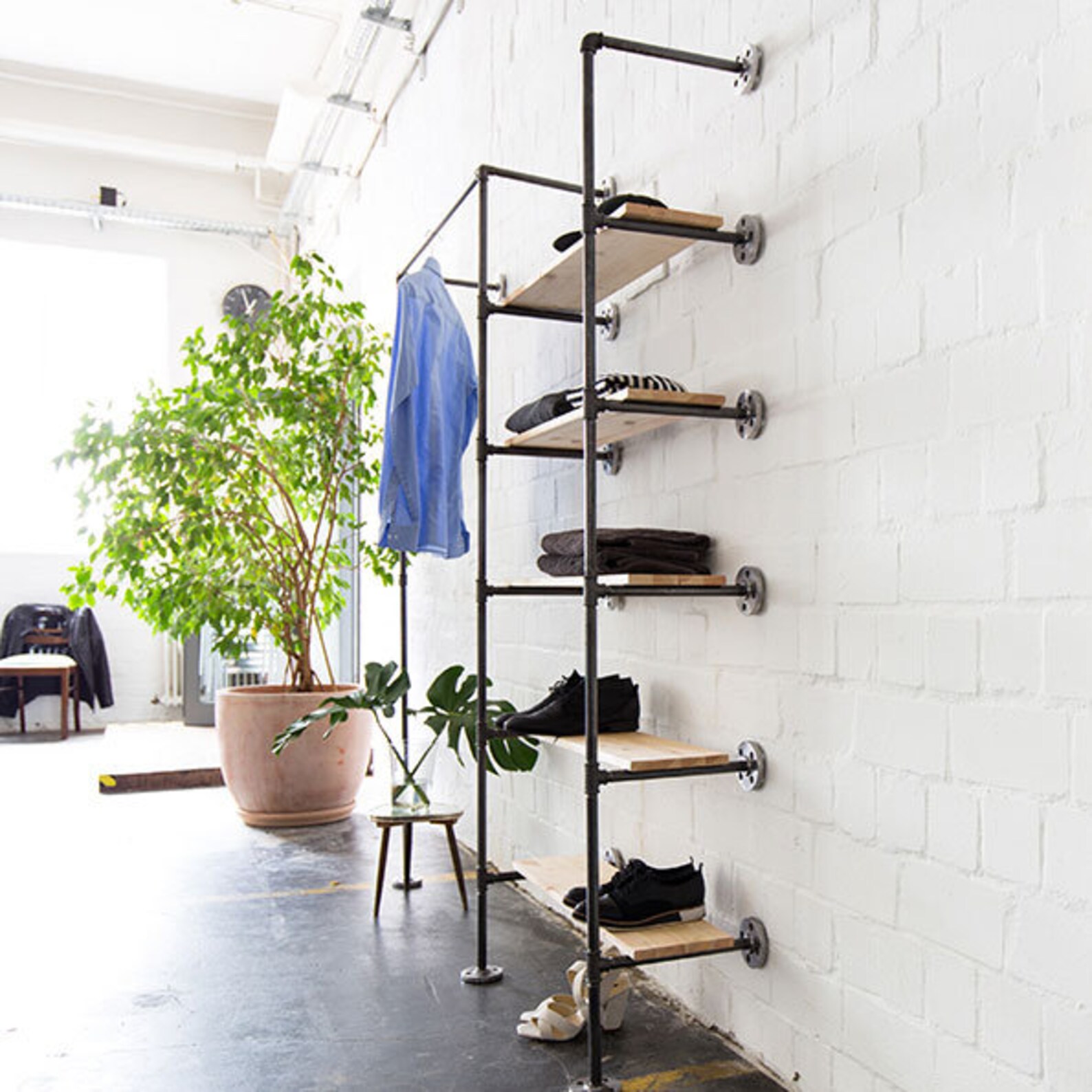 Industrial Clothing Rail With Shelves Steel Pipes Clothes - Etsy